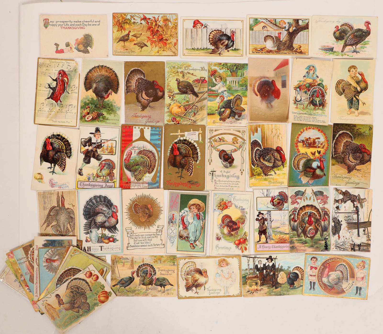 Thanksgiving Postcards With Turkeys, 60, C. 1908-09 [184622] Auction