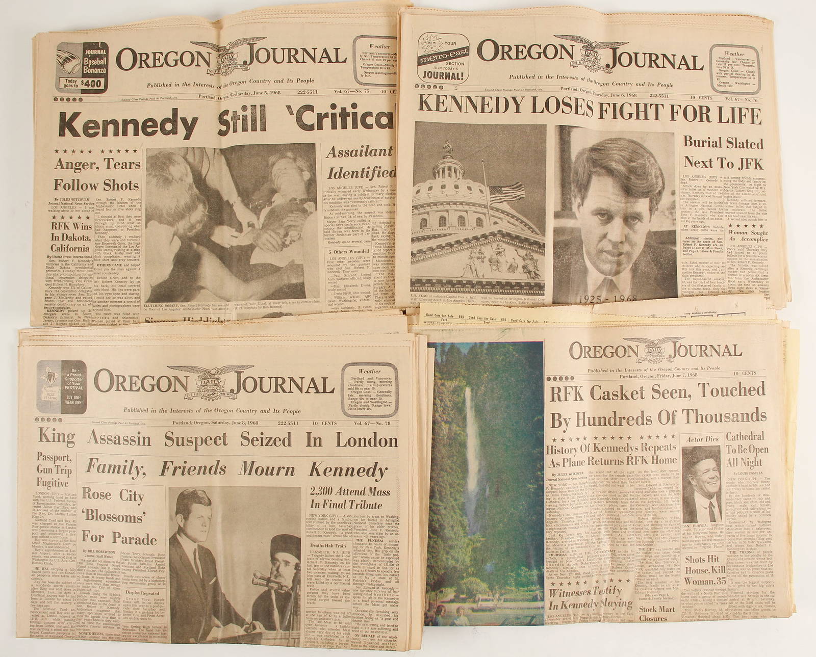 Robert Kennedy Shooting Oregon Journal (4 Editions) 1968 [89849] Auction
