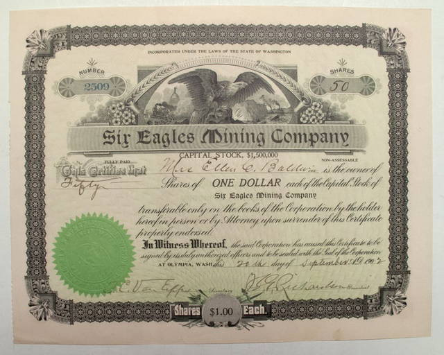 Sir Eagles Mining Stock, Loomis, Washington