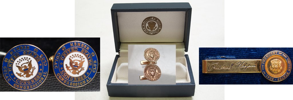 President Nixon Tie Bar, Presidential Cufflinks, and