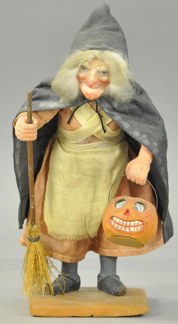 PRE-1920'S LARGE WITCH FIGURE WITH JACK-0-LANTERN