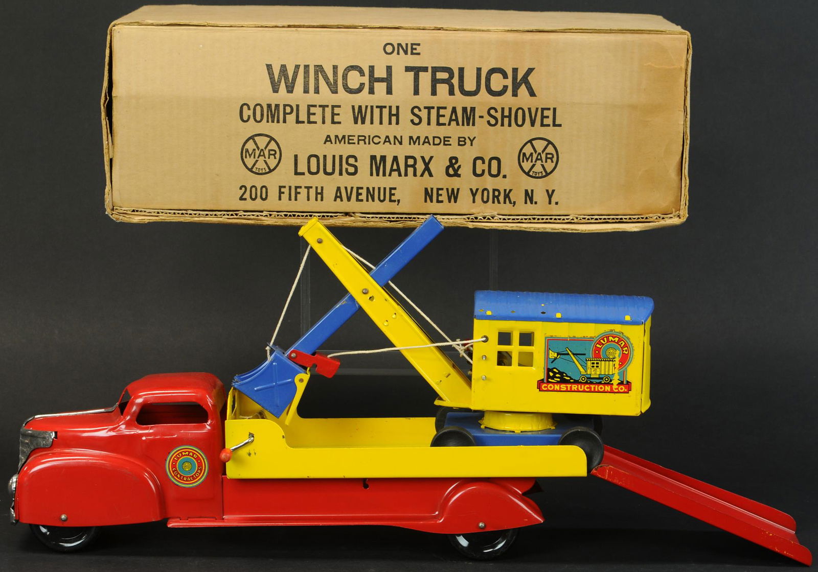 Boxed Marx Lumar Winch Truck Pressed Steel