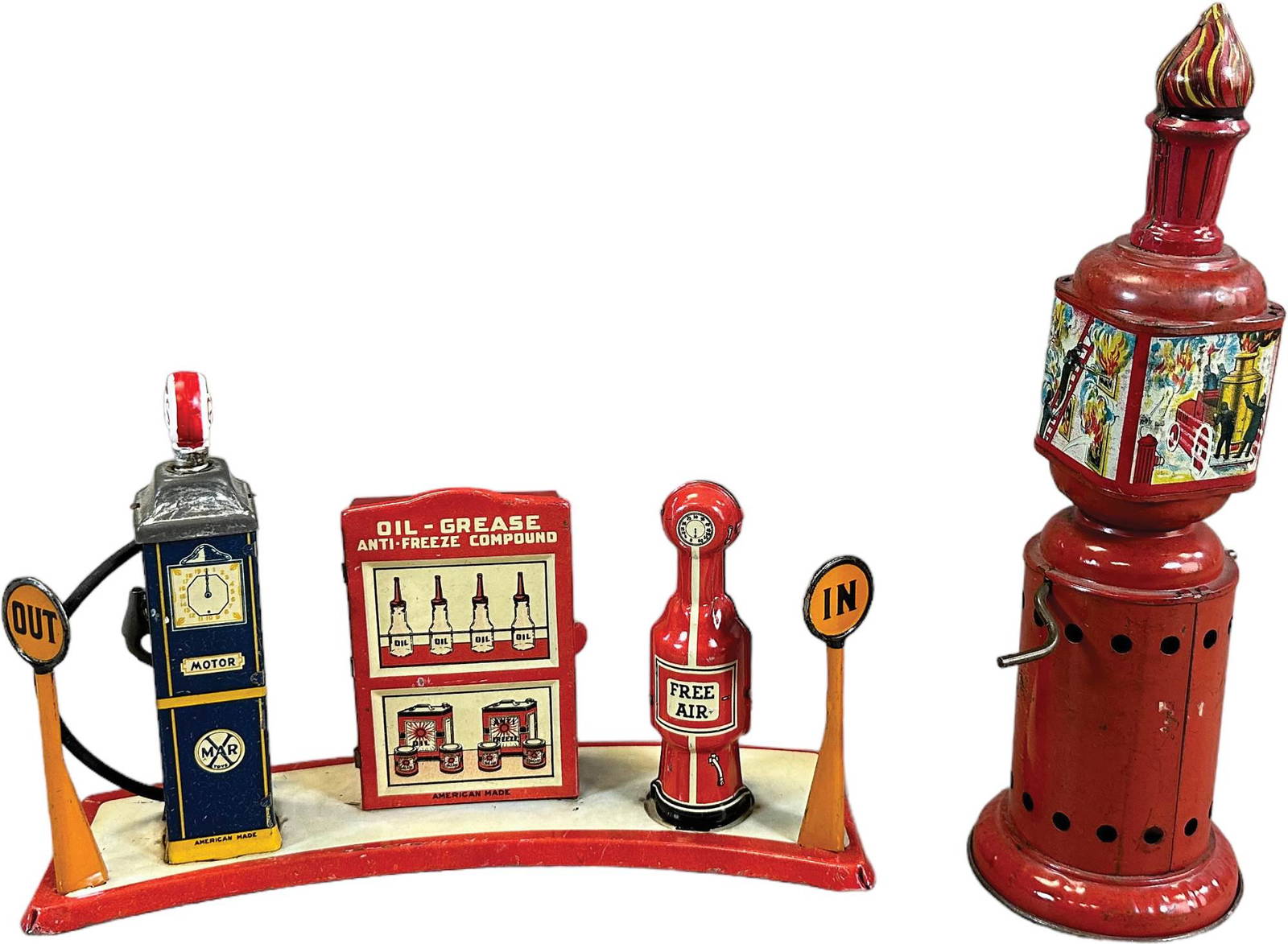 Hand Toy Fire Alarm W/ Marx Gas Station Auction