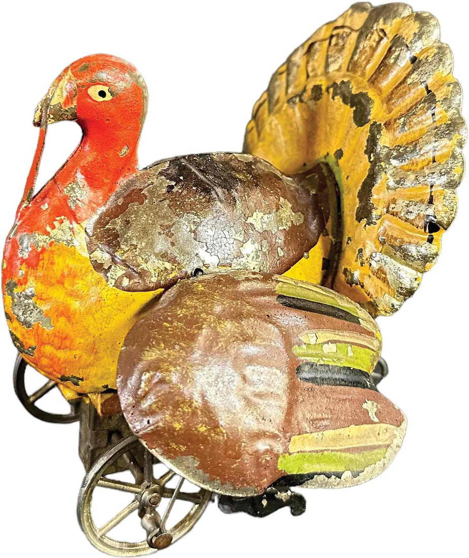 Gobbling Hand Painted Turkey On Wheels Auction