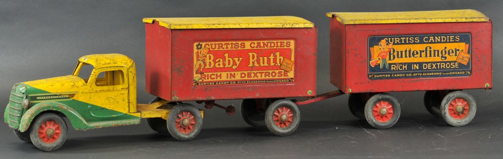 BUDDY 'L' TRACTOR WITH TANDEM "BABY RUTH" TRAILERS