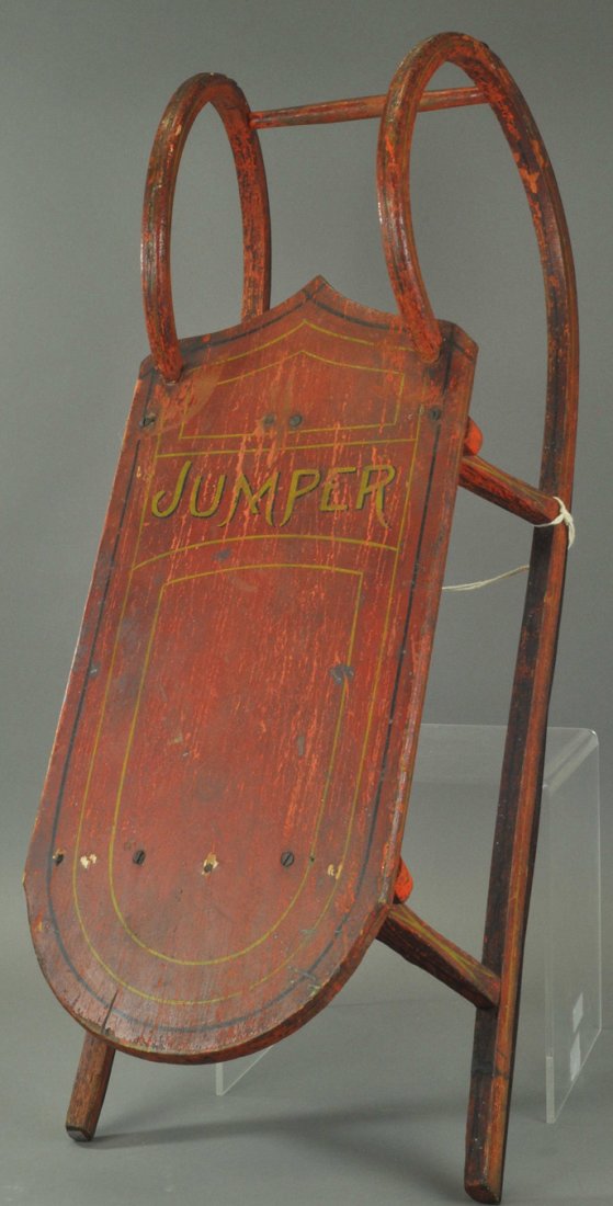 PAINTED WOOD SLED WITH HOOP RUNNERS