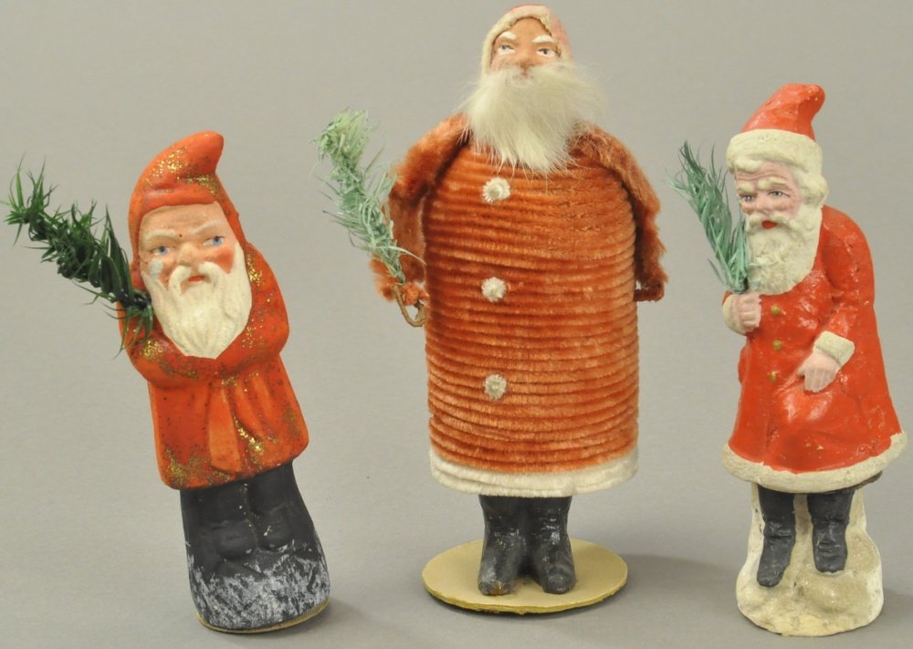 THREE GERMAN SANTA CANDY CONTAINERS