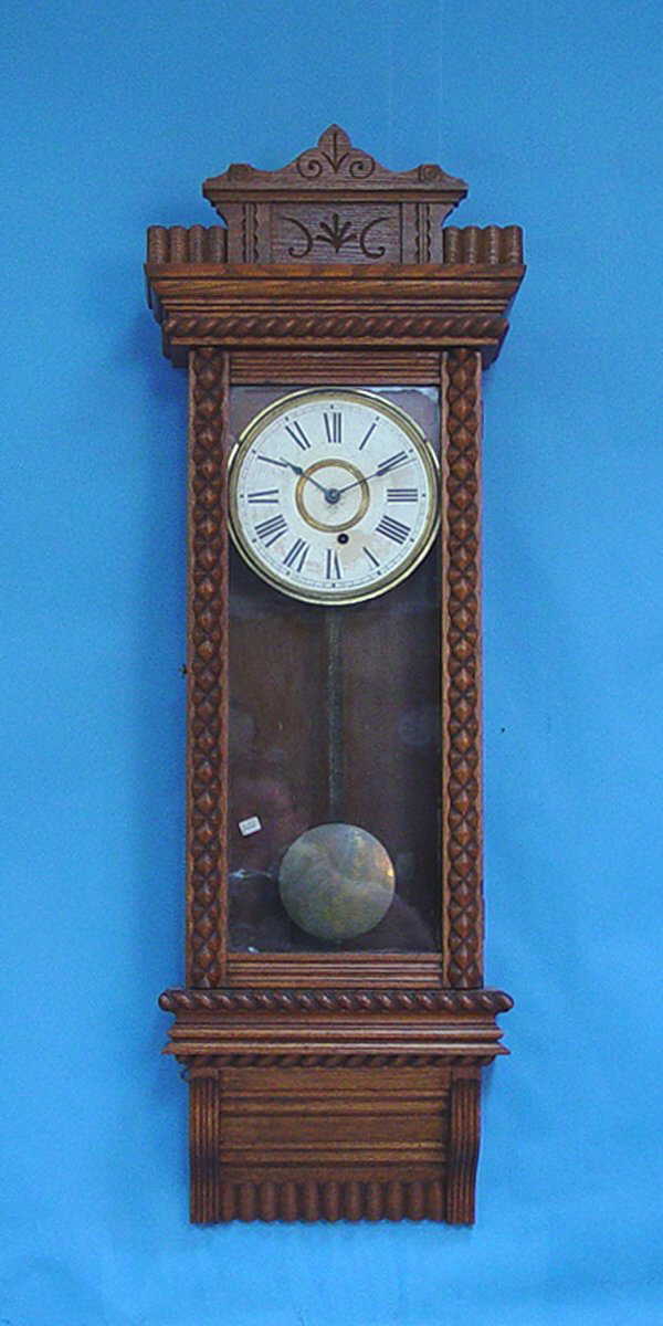 946: Ansonia Queen Jane Oak Regulator Wall Clock