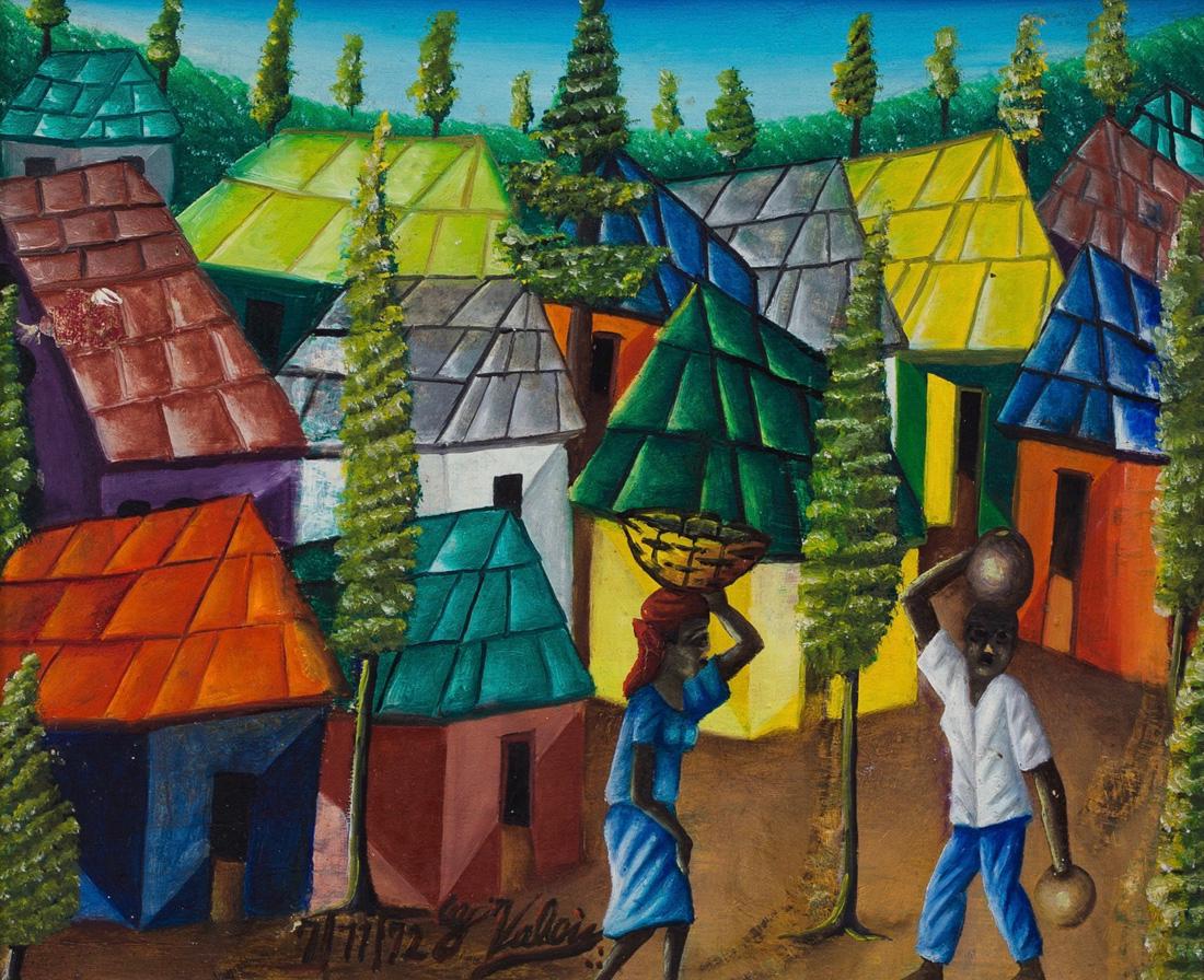 Gerard Valcin (haitian) Village Scene, 1972, Haiti