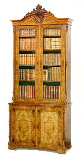 Burl Walnut Step Back Bookcase