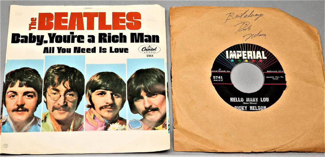 Autographed Ricky Nelson 45, Beatles 45 Records