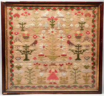 Large Pictorial Needlepoint Sampler, 1867