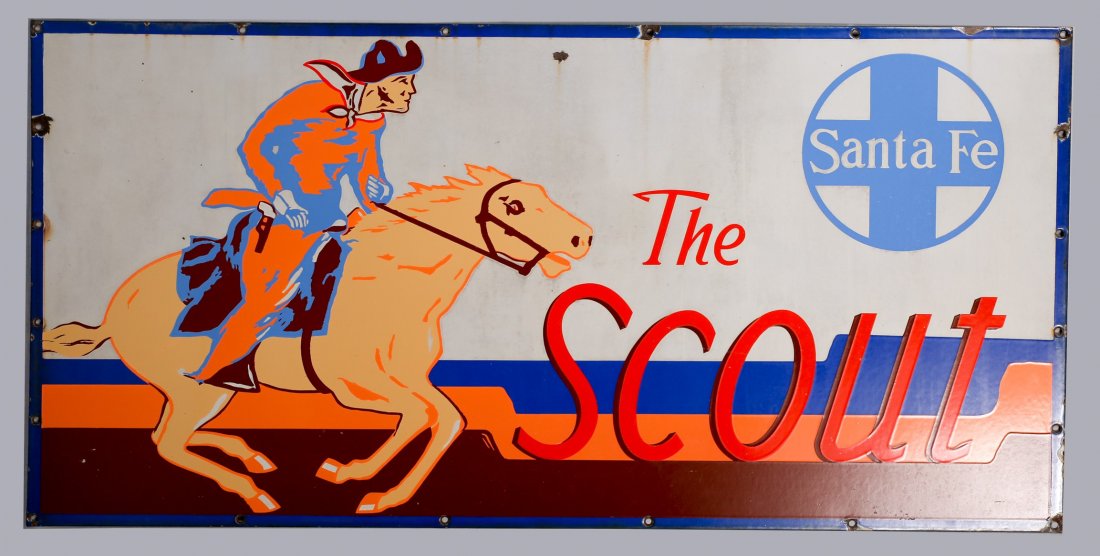 Vintage Santa Fe Railroad Scout Sign Porcelain.