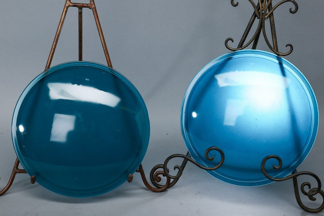 Vintage Kopp Glass Blue Railroad Lenese, Pair