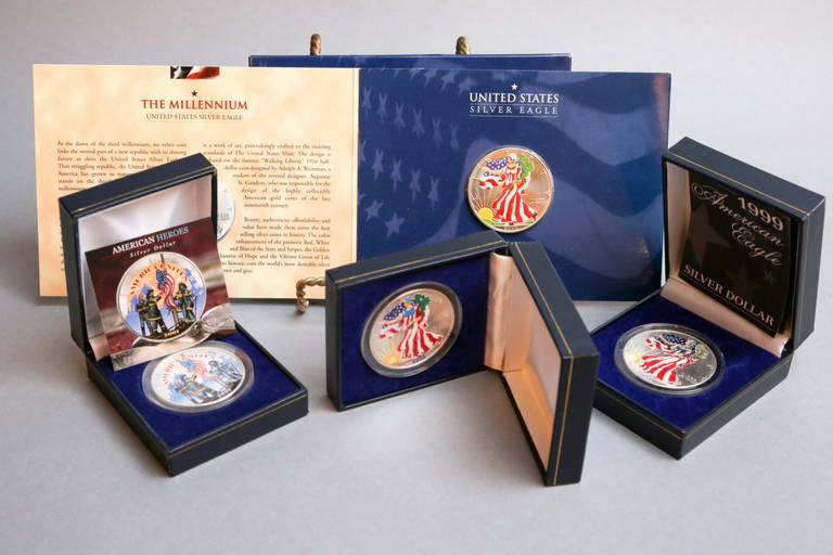 4 American Colorized Silver Dollars Eagles