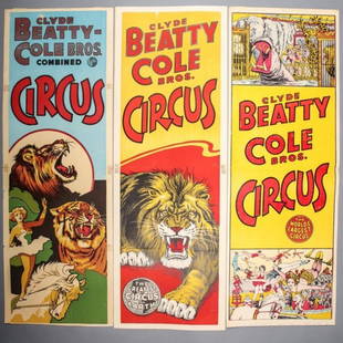 3 Vintage Clyde Beatty & Cole Bros. Circus Posters