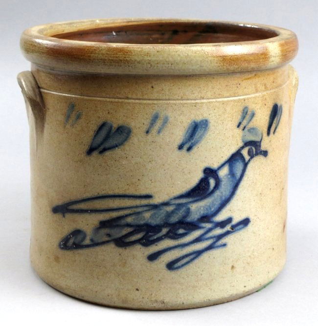 Antique Stoneware Crock, Blue Bird