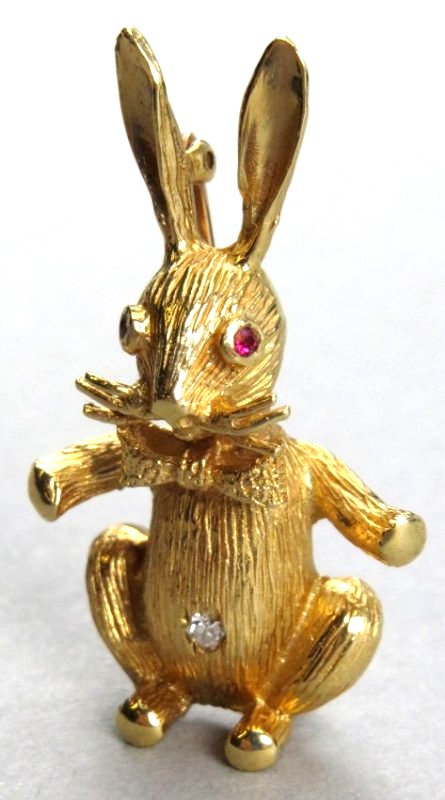 Solid 14k Yellow Gold Bunny Pin