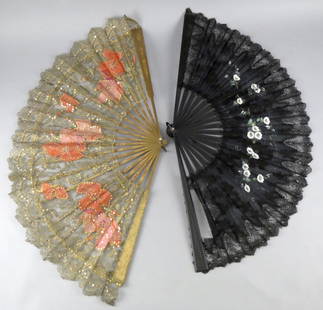 Victorian Mourning Lace & Rhinestone Fan