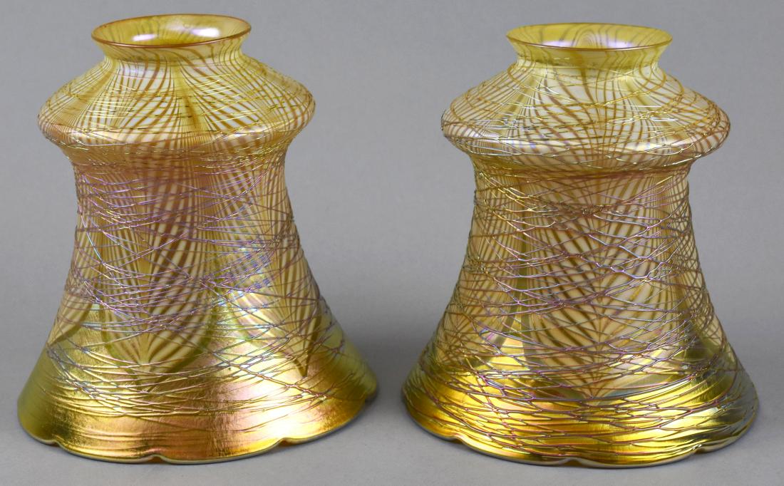 PAIR Lustre Art Threaded Glass Iridescent Shade - Jun 23, 2019 | Appraisal & Estate Sale ...