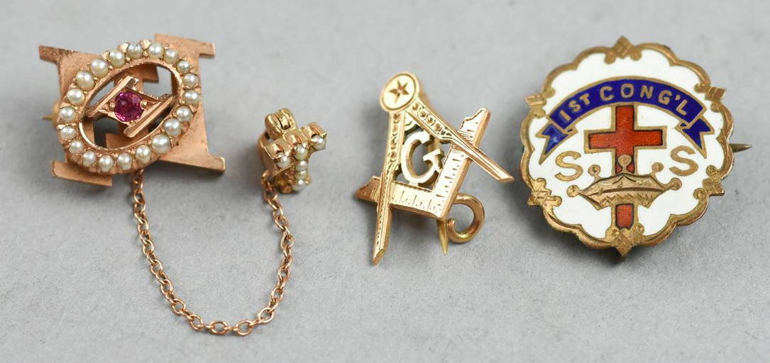 Vintage 14k Gold Lapel Pins, Masonic Plus
