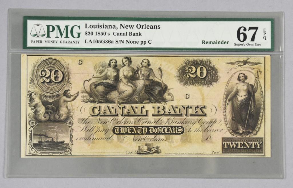 C1850 Graded $20 Canal Bank, New Orleans