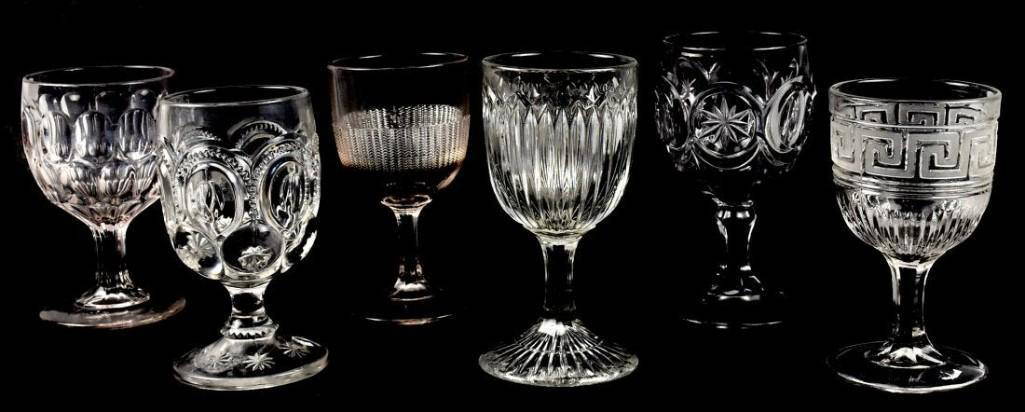 (6) Flint Eapg Goblets, Bakewell, Adams, Victorian