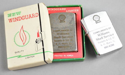 (2) Vintage Zippo Shell Advertising Lighters 10k Logo
