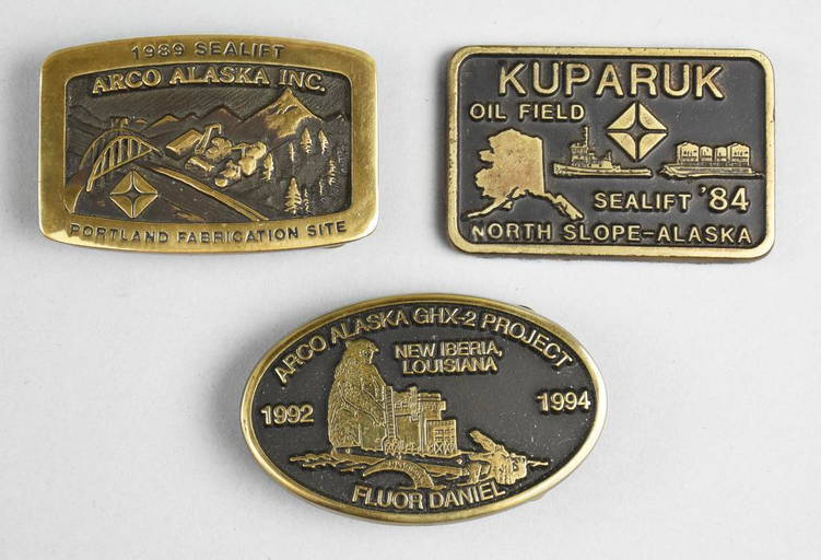 (3) Vintage Arco Advertising Belt Buckles