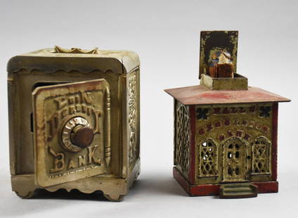 Pair Of Antique Cast Iron Coin Banks