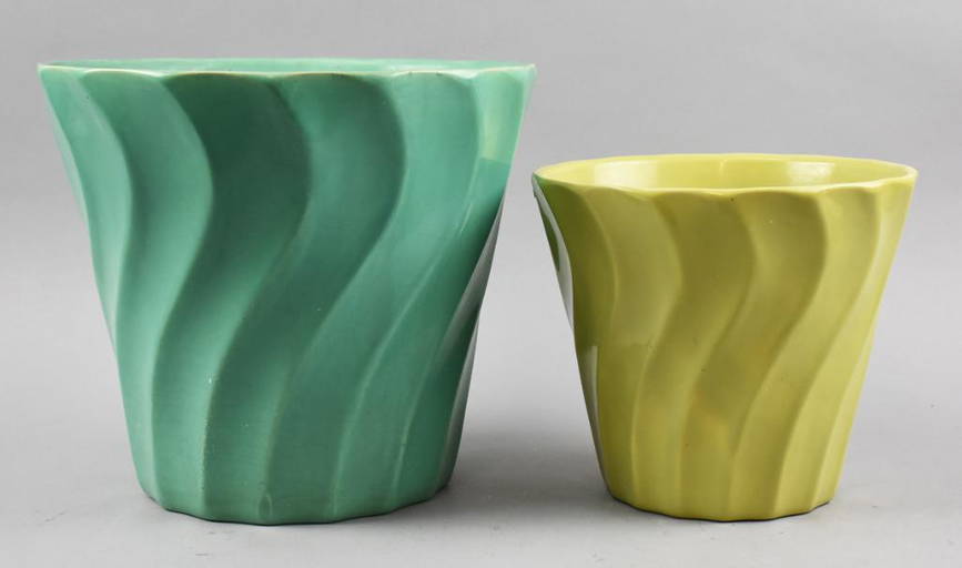 Vintage Bauer Ceramic Swirled Planters