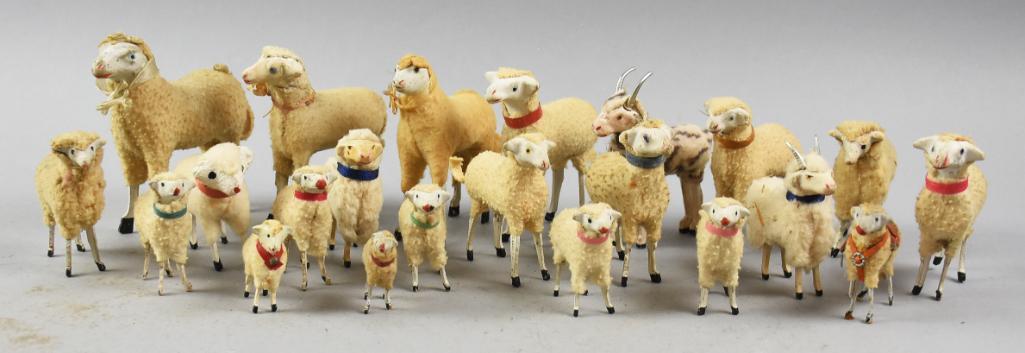 (22)antique German Putz Stick Leg Sheep, Cotton Batting