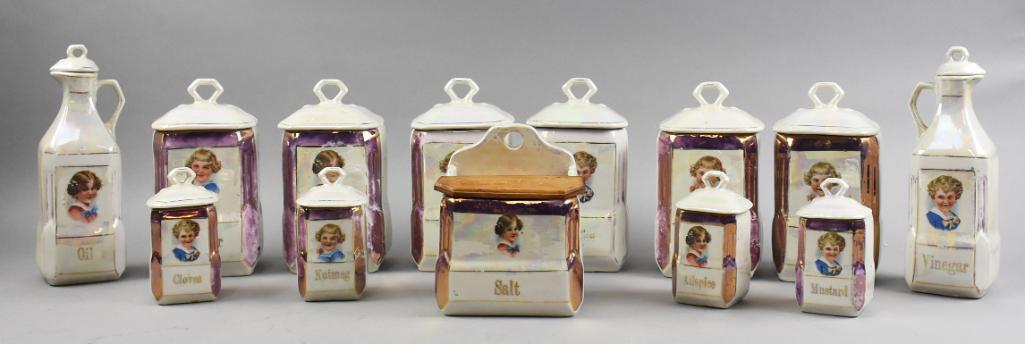 Antique White Block, Germany Porcelain Luster Kitchen Set (#0051) on ...