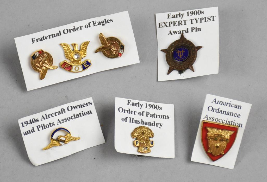 Vintage Fraternal Organization Pins, Eagles, Pilots & More