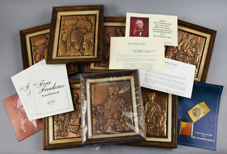 1980 Norman Rockwell The Four Freedoms Bronze Plaques