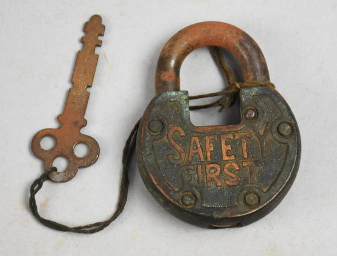 Antique Miller Safety First Padlock With Key Railroad