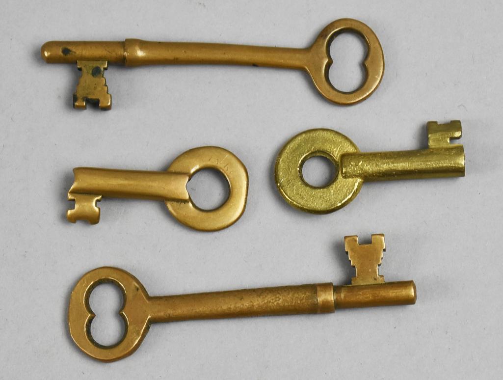 Antique Brass Railroad Lock Keys, Santa Fe, Adlake