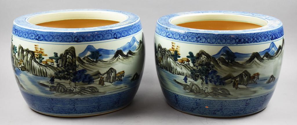 Vintage Japanese Hand Painted Fish Bowl Planters