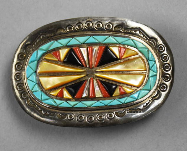 Vintage Victor Moses Begay, Navajo Sterling, Multi Stone Buckle