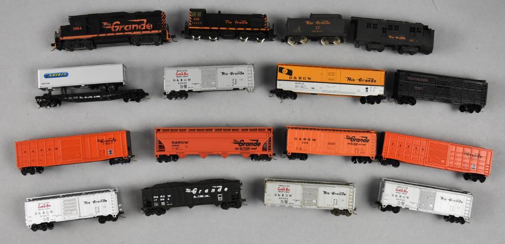 (14) N Scale Rio Grande Locomotives Tender & Rail Cars