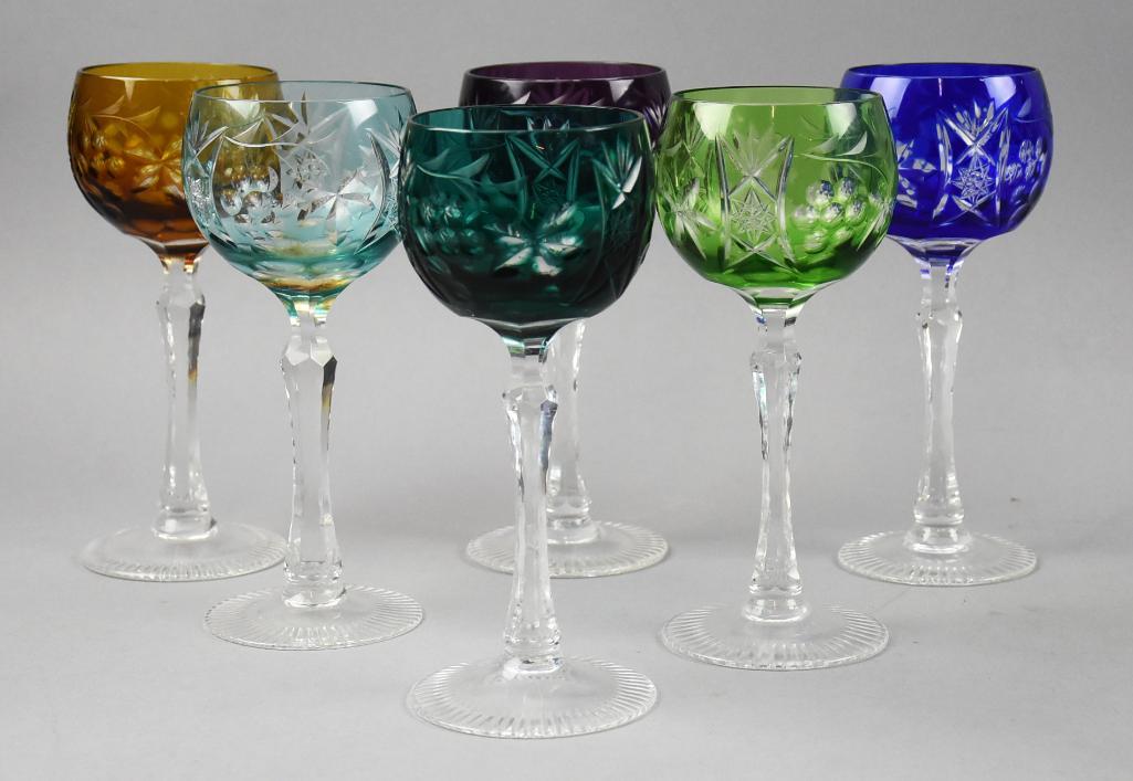 Vintage Ajka Crystal Cut To Clear Multi Color Wine Glasses Auction