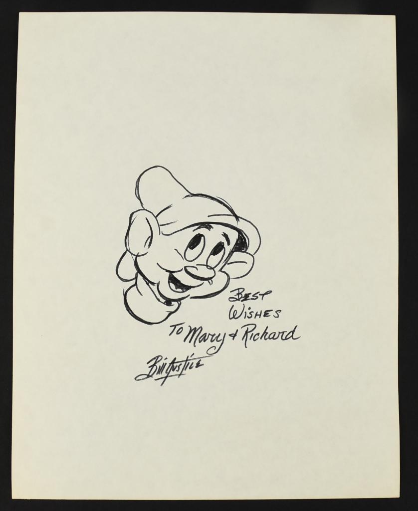 Signed Dopey Drawing Bill Justice Disney Animator Snow White