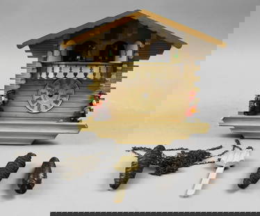 Swiss Figural Cuckoo Music Box Clock