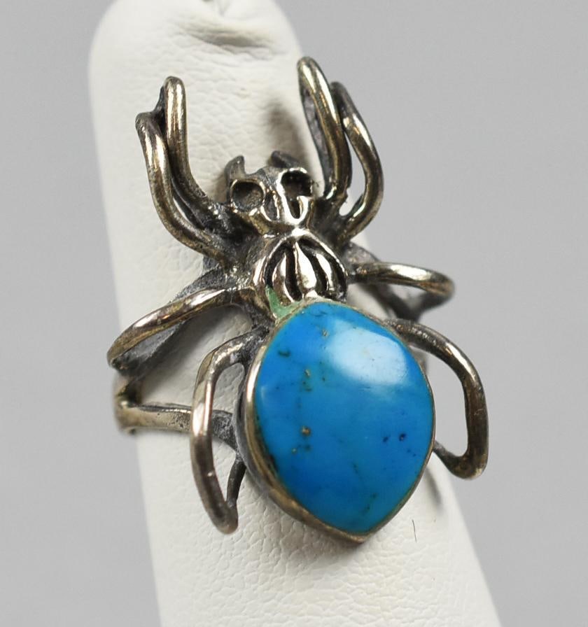 Vintage Navajo Sterling And Turquoise Spider Ring