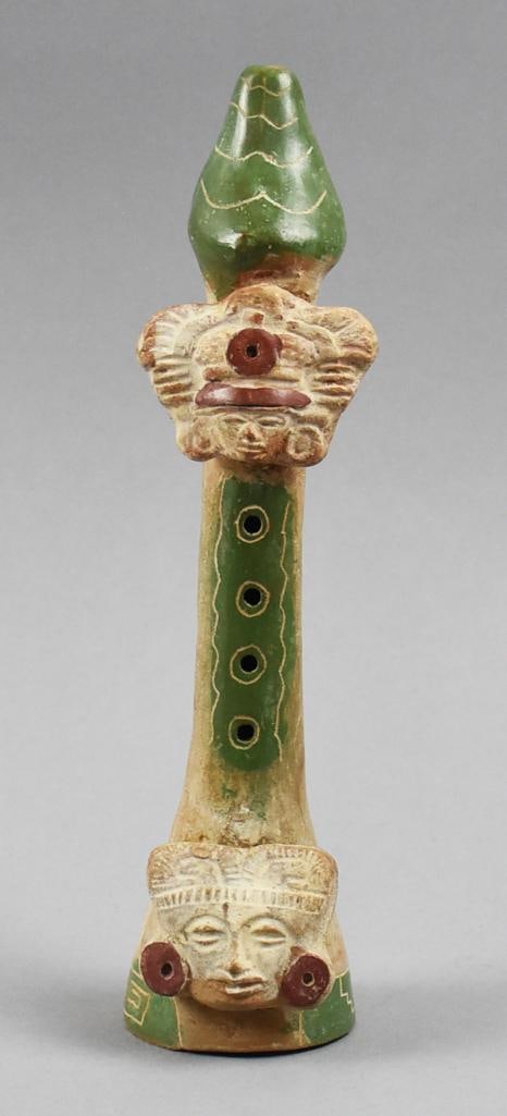 Vintage Aztec Warrior Clay Flute Auction