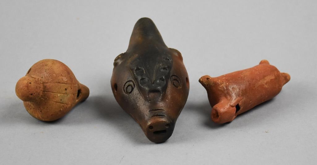 Vintage Mexican Clay Pottery Whistles