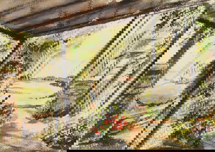 Vintage Outdoor Watercolor Painting, Signed Phillips