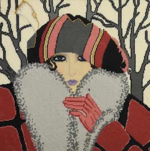 Vintage Erte Style Needlepoint Flapper