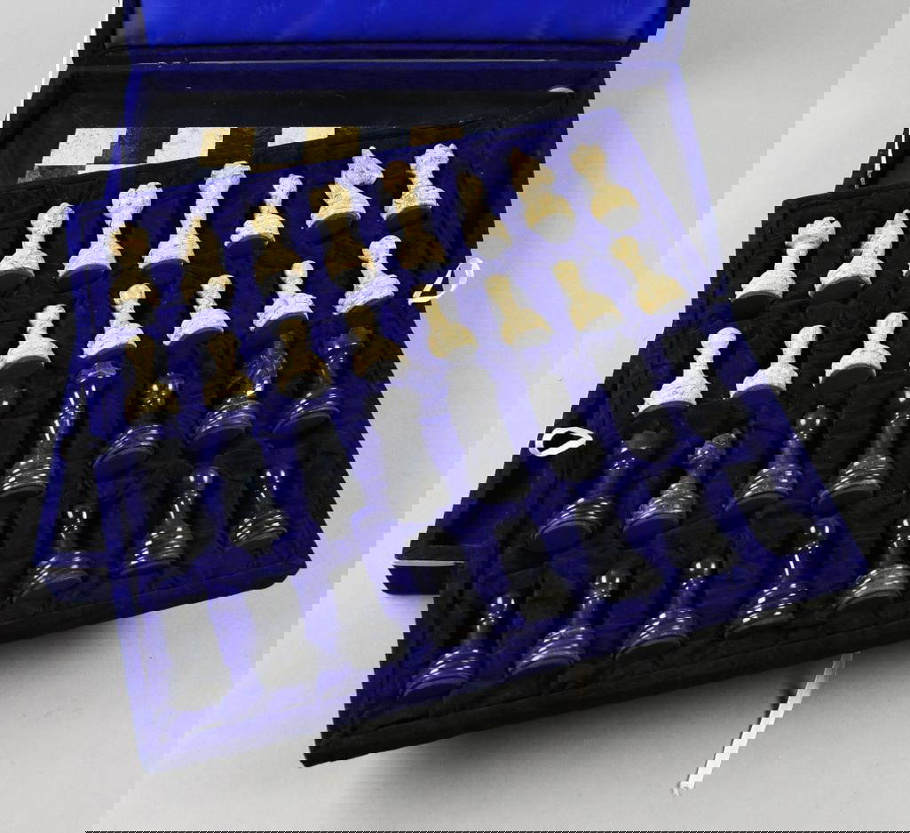 Vintage Carved Stone Chess Set - Original Presentation Case Auction