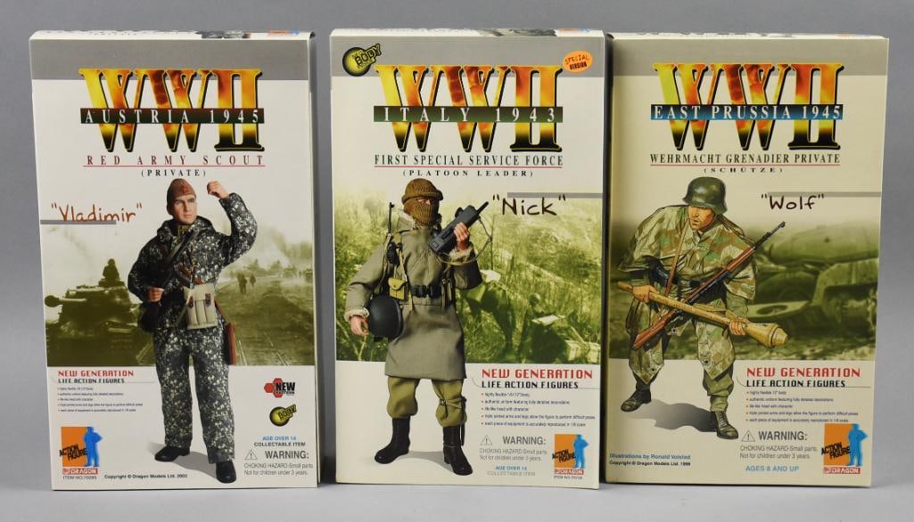 (3) 2000s Dragon Models Wwii 12" Action Figures Mib Nos